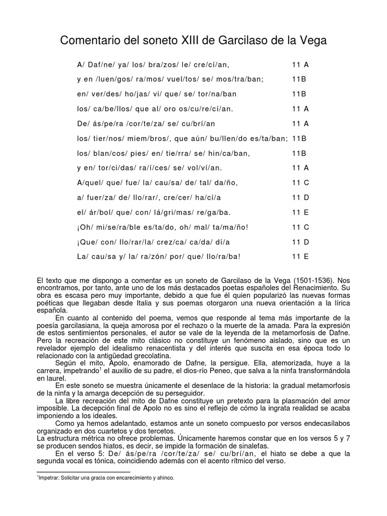 Análisis del Soneto XIII de Garcilaso | PDF | Sonetos | Poesía