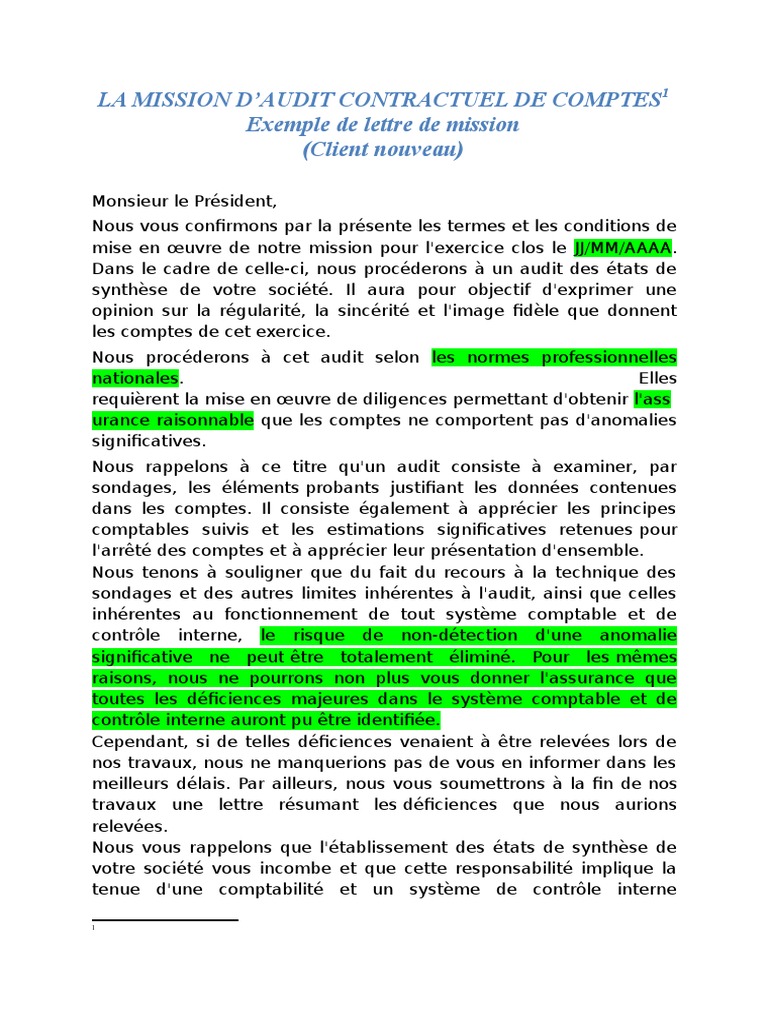 Modèle de lettre de mission d'audit | PDF | Audit financier | Audit