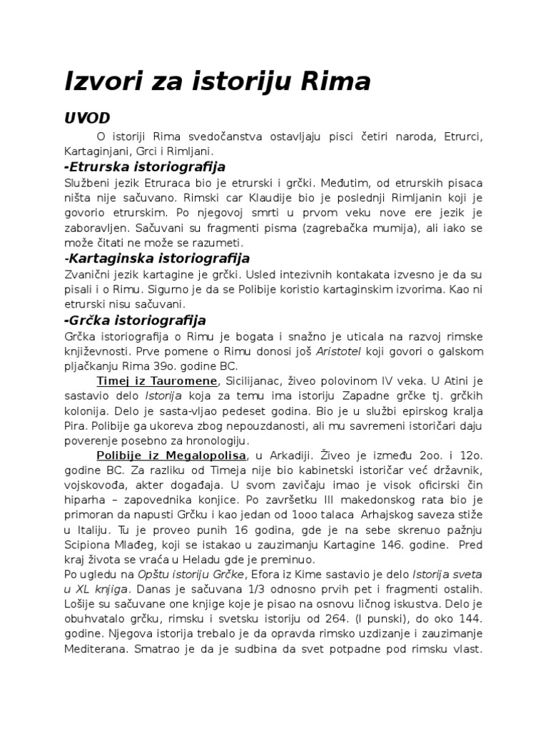Izvori Za Istoriju Rima | PDF