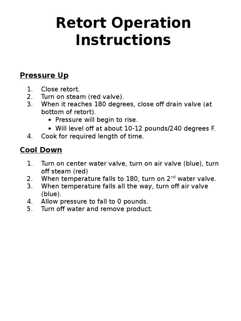 Retort Operation Instructions Guide | PDF | Cooking, Food & Wine ...