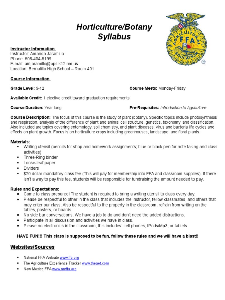 Horticulture-Botany Syllabus 2016-2017 | PDF | Plants | Plant Nursery