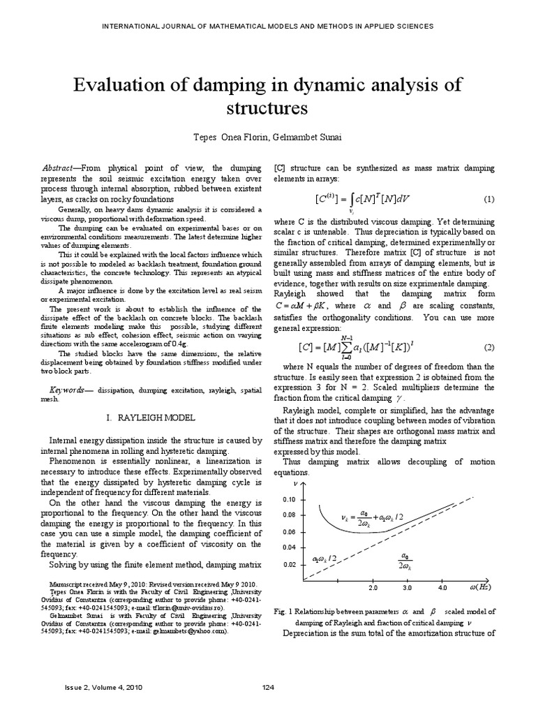 Evaluation of Damping in Dynamic Analysis of Structures: Tepes Onea ...