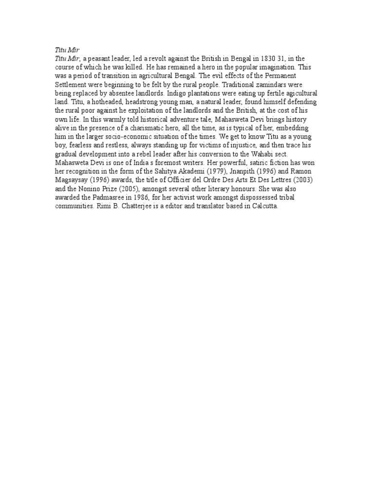 Titu Mir: Peasant Leader of Rebellion | PDF | Social Science | History