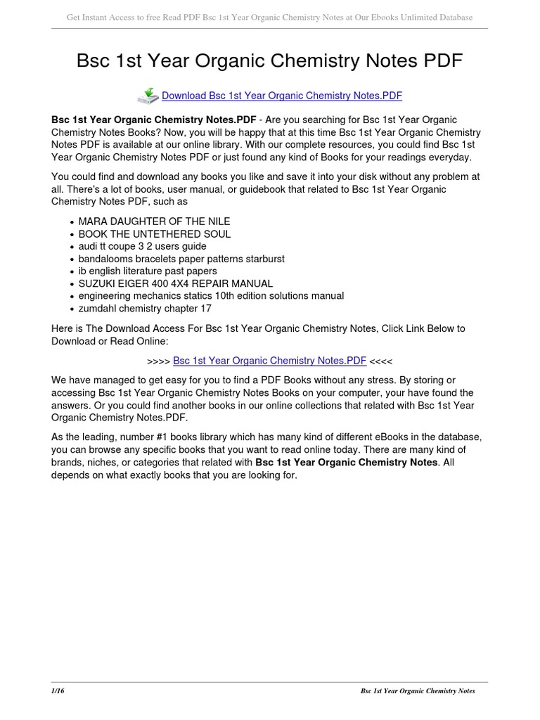 Bsc 1st Year Organic Chemistry Notes | Microsoft Access | E Books