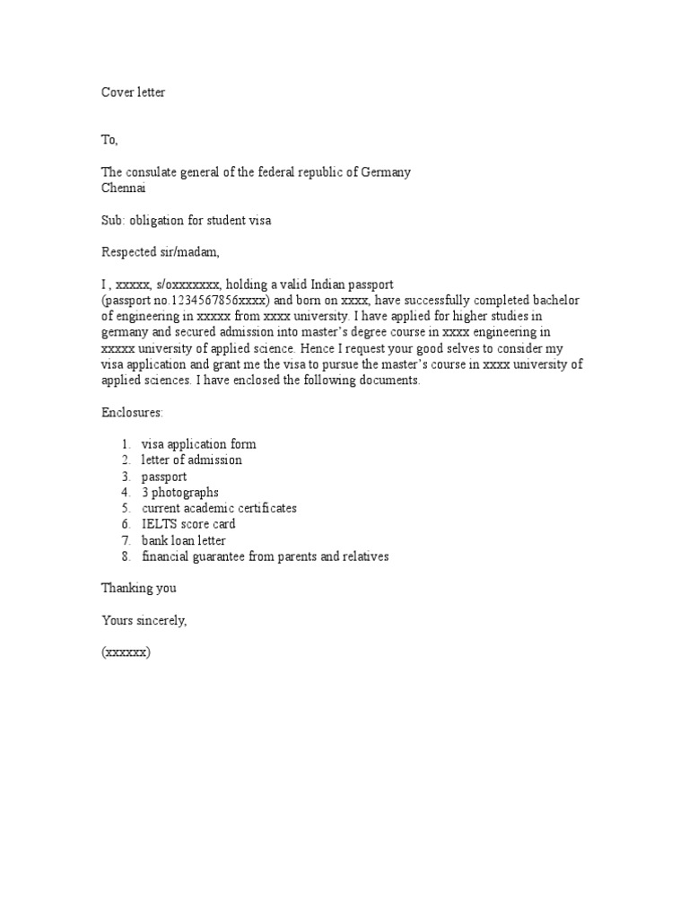 English Cover Letter-Student Visa Germany | PDF English Cover Letter-Student Visa Germany | PDF