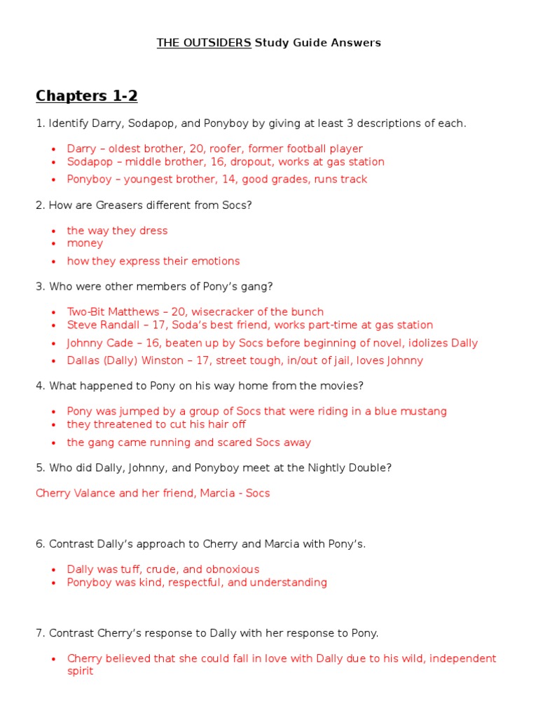 The Outsiders Study Guide Answers | PDF