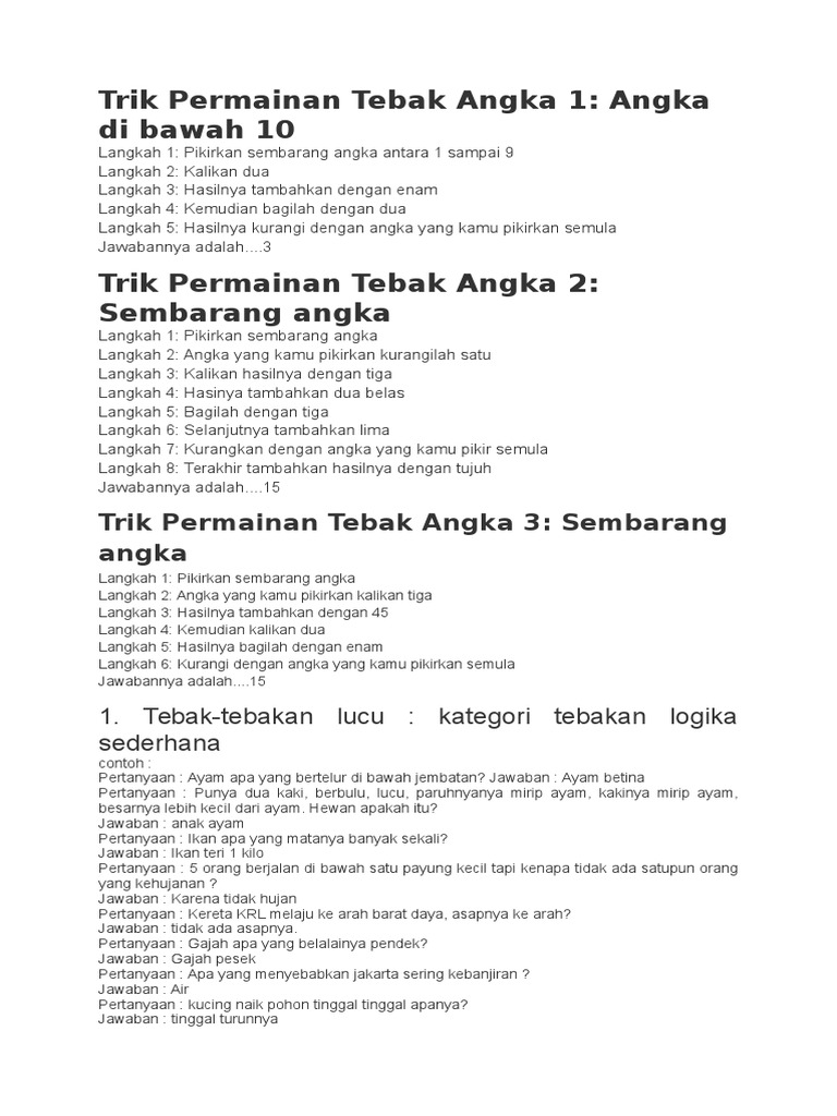 Permainan Tebak Angka dan Tebak-Tebakan | PDF