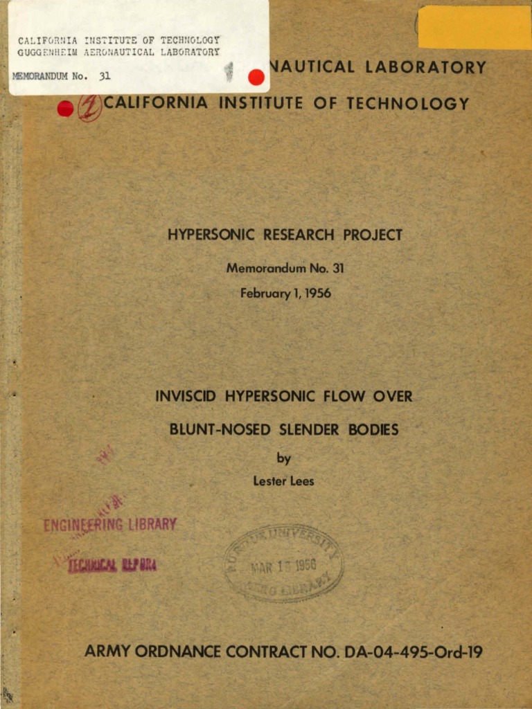 Inviscid Hypersonic Flow Over Blunt-Nosed Slender Bodies | PDF | Drag ...