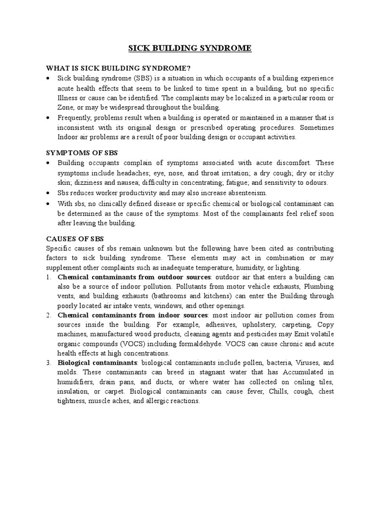 Sick Building Syndrome | PDF | Volatile Organic Compound | Ventilation ...