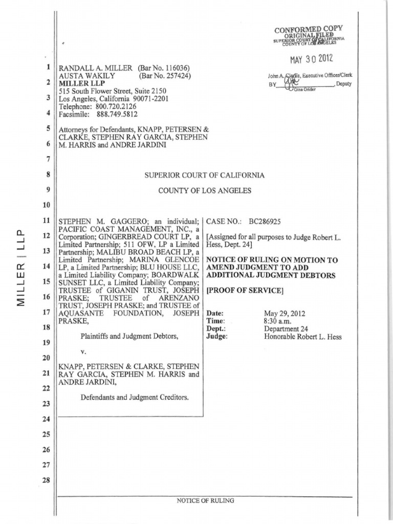 5-30-12 Notice of Ruling Re Motion To Amend Judgment To Add Judgment ...