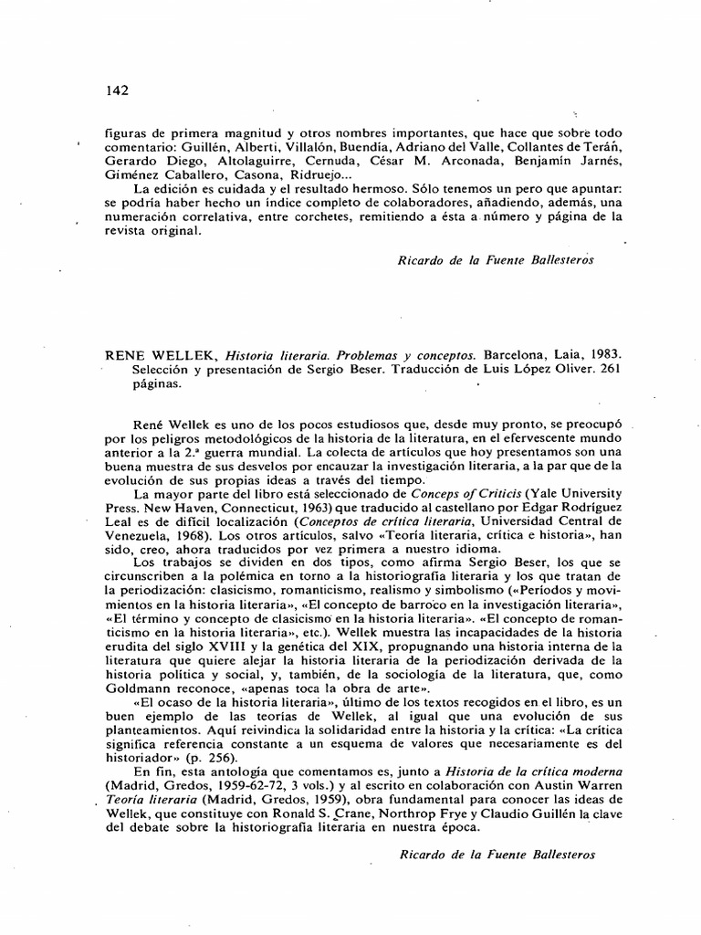 René Wellek: Historia literaria y crítica | PDF | Crítica literaria ...