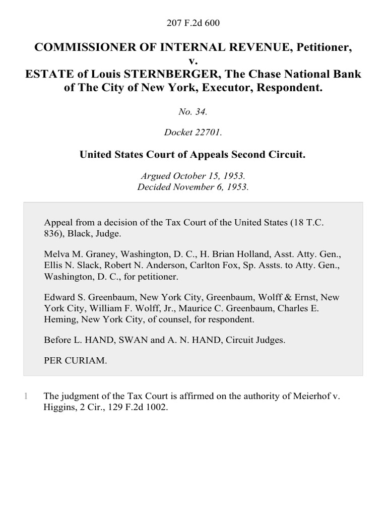 Commissioner of Internal Revenue v. Estate of Louis Sternberger, The Chase National Bank of The ...