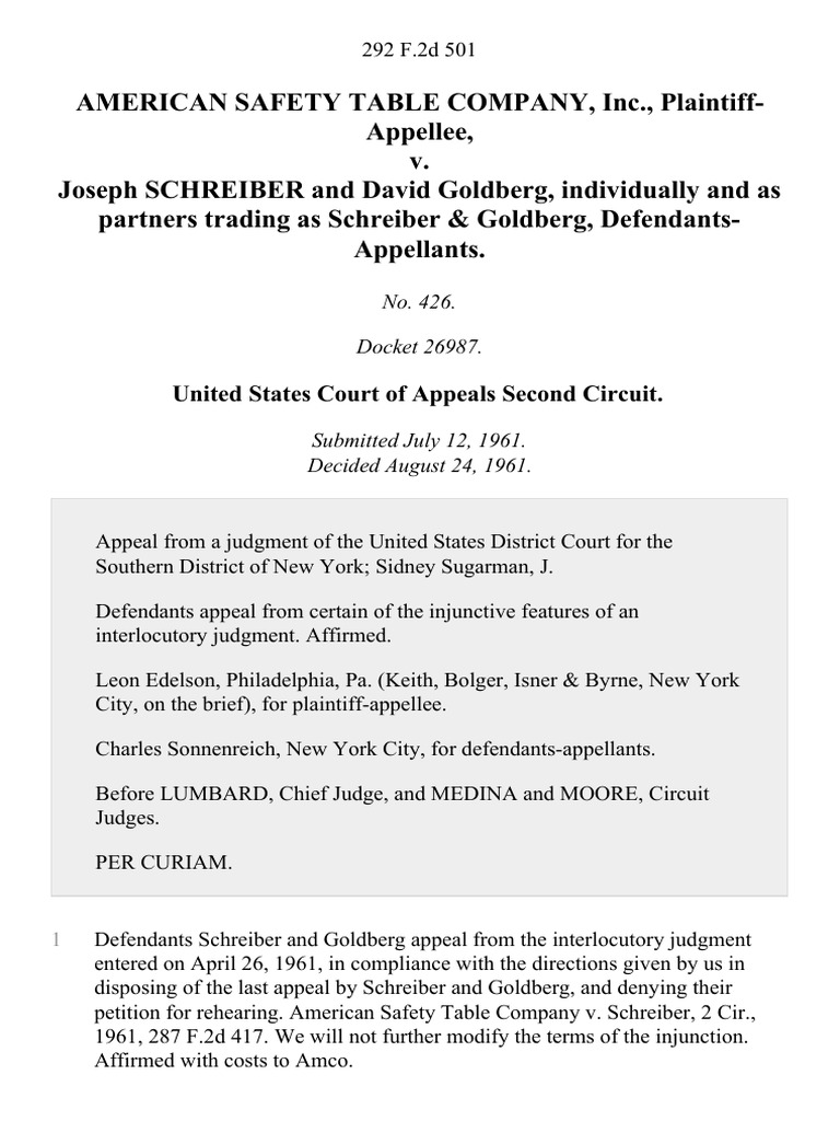 American Safety Table Company, Inc. v. Joseph Schreiber and David ...