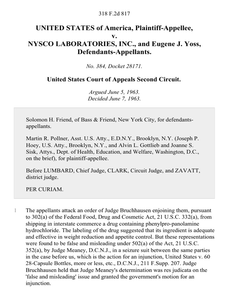 US v. Nysco Laboratories: Drug Injunction | PDF