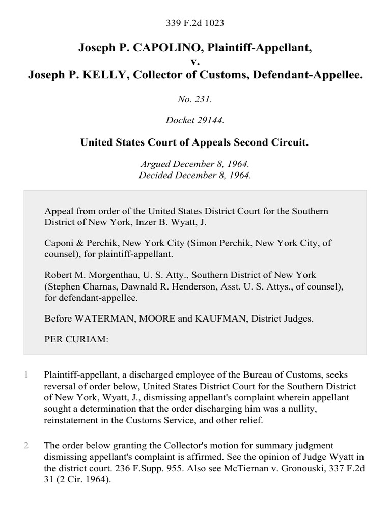 Joseph P. Capolino v. Joseph P. Kelly, Collector of Customs, 339 F.2d ...