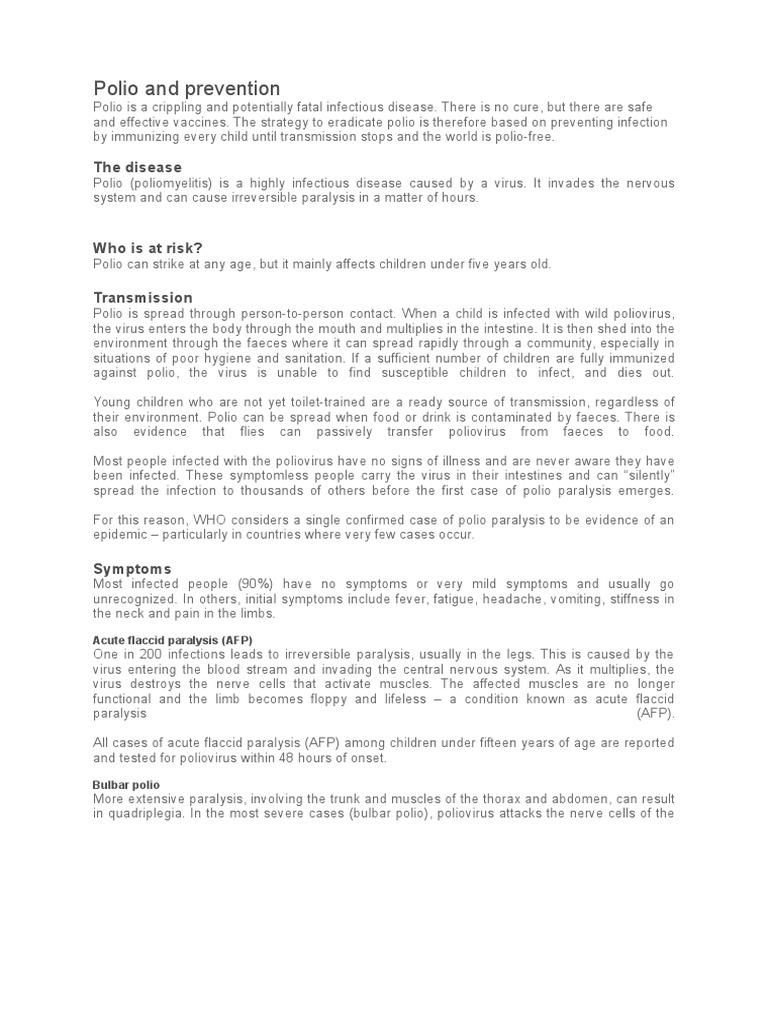 Polio and Prevention | PDF | Poliomyelitis | Infection