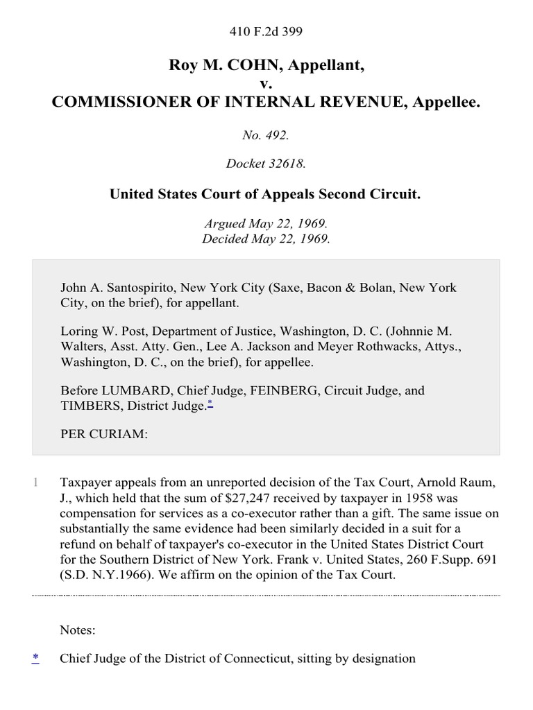 Roy M. Cohn v. Commissioner of Internal Revenue, 410 F.2d 399, 2d Cir ...