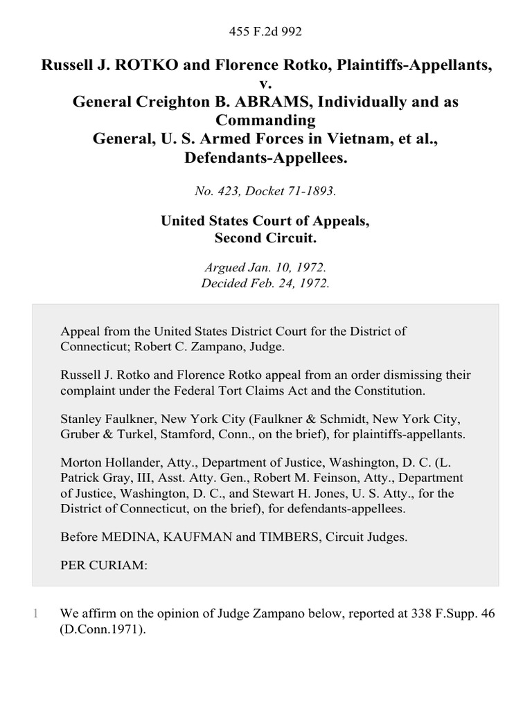 Russell J. Rotko and Florence Rotko v. General Creighton B. Abrams ...