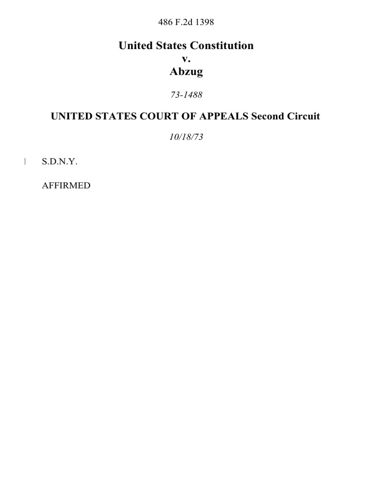 United States Constitution v. Abzug, 486 F.2d 1398, 2d Cir. (1973) | PDF