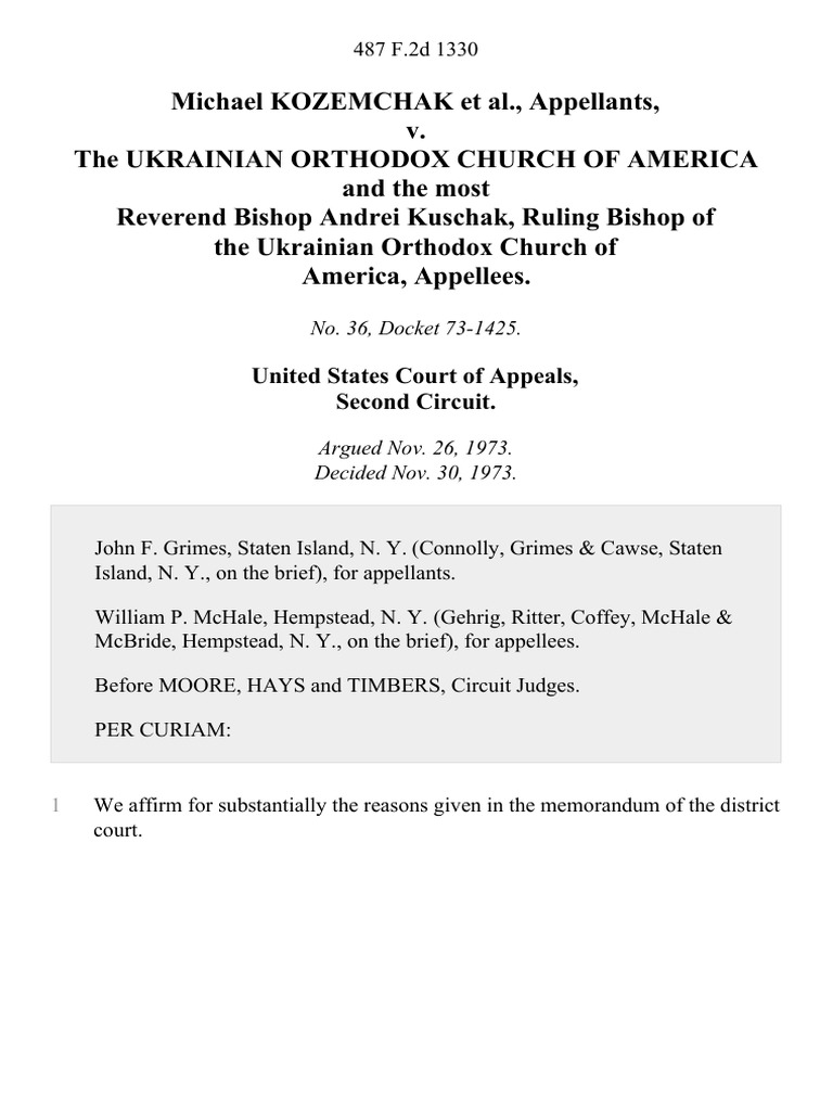 Michael Kozemchak v. The Ukrainian Orthodox Church of America and The ...