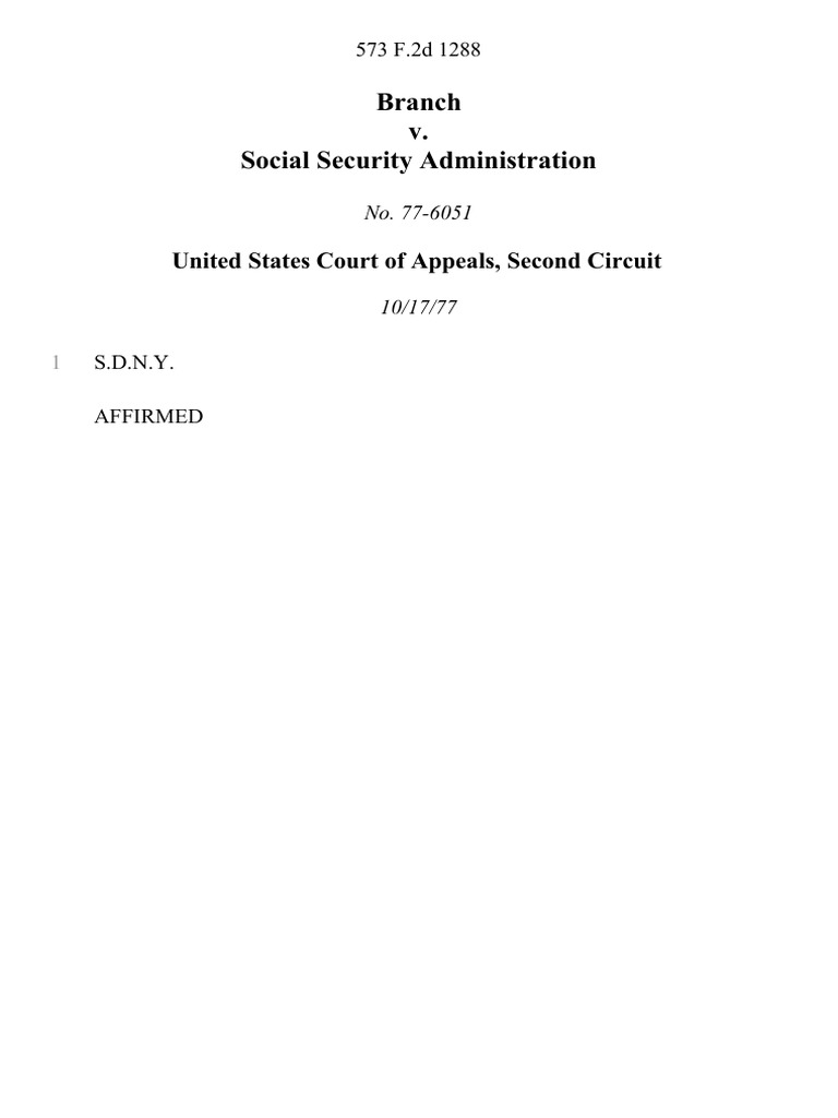 Branch v. Social Security Administration, 573 F.2d 1288, 2d Cir. (1977 ...