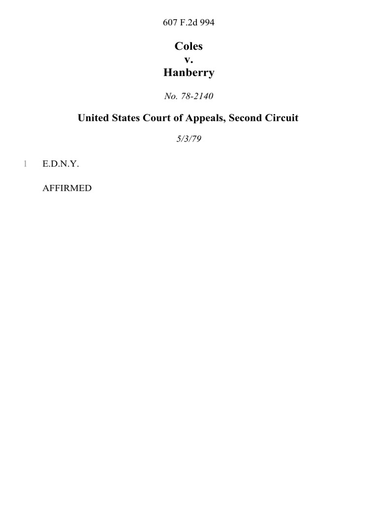 Coles v. Hanberry, 607 F.2d 994, 2d Cir. (1979) | PDF