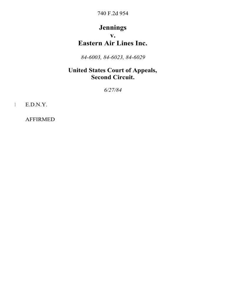 Jennings v. Eastern Air Lines Inc, 740 F.2d 954, 2d Cir. (1984) | PDF