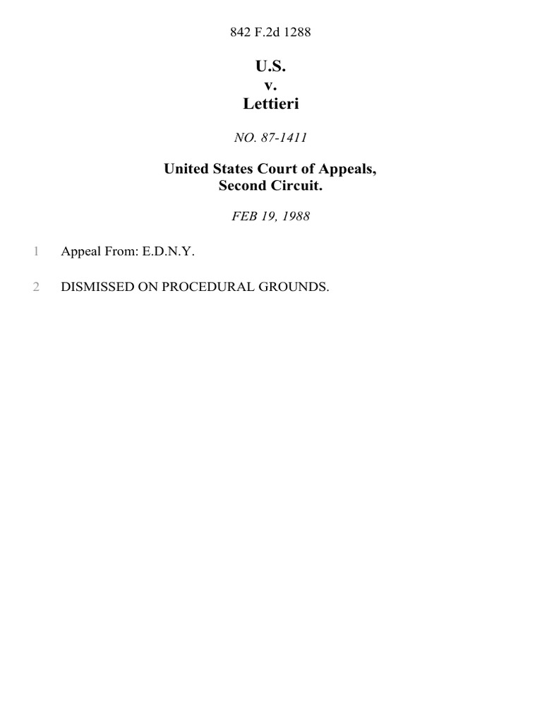 United States v. Lettieri, 842 F.2d 1288, 2d Cir. (1988) | PDF