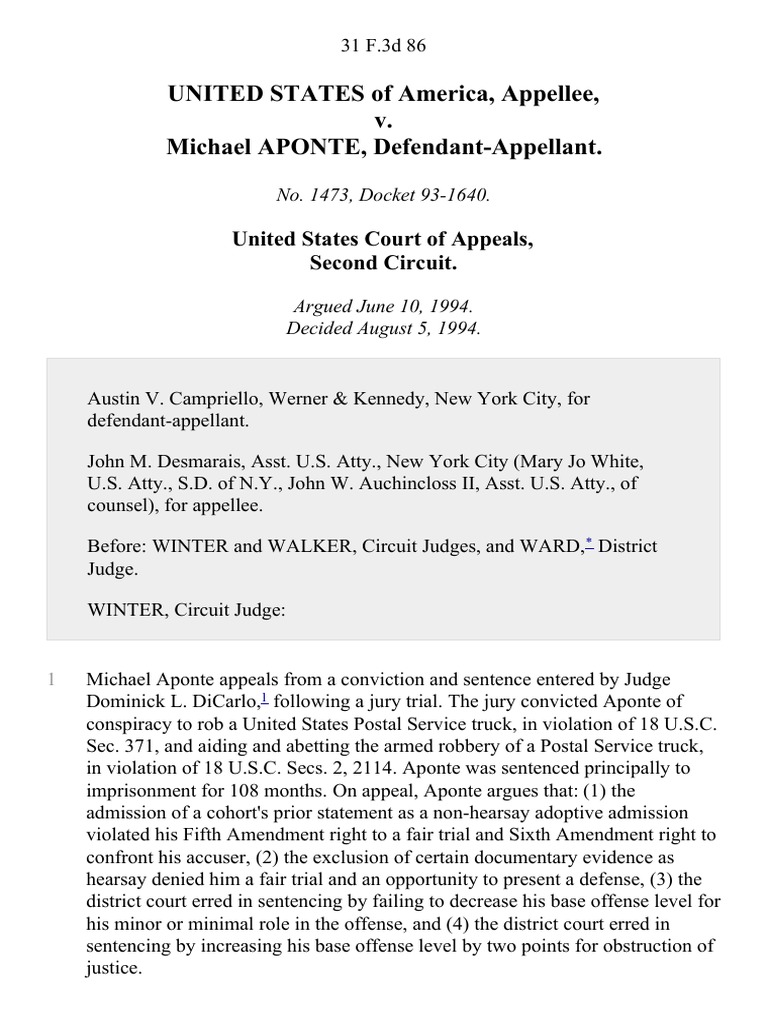 United States v. Michael Aponte, 31 F.3d 86, 2d Cir. (1994) | PDF ...