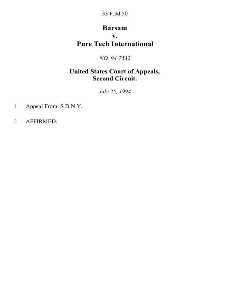 Barsam v. Pure Tech Int'l Appeal Summary | PDF