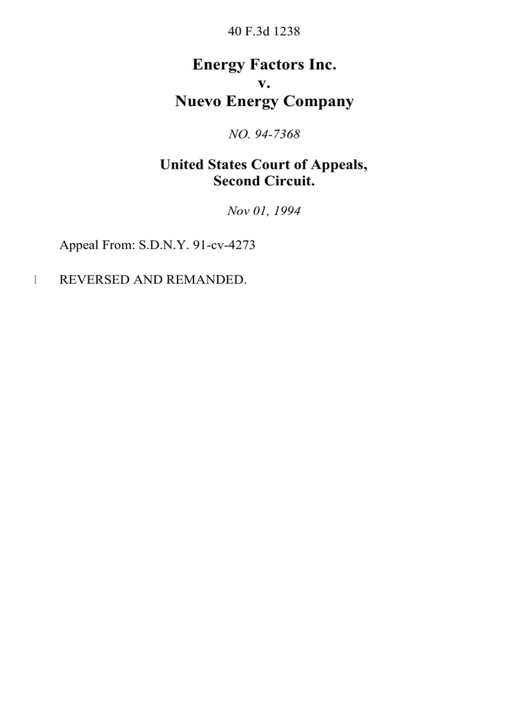 Energy Factors Inc. v. Nuevo Energy Company, 40 F.3d 1238, 2d Cir ...