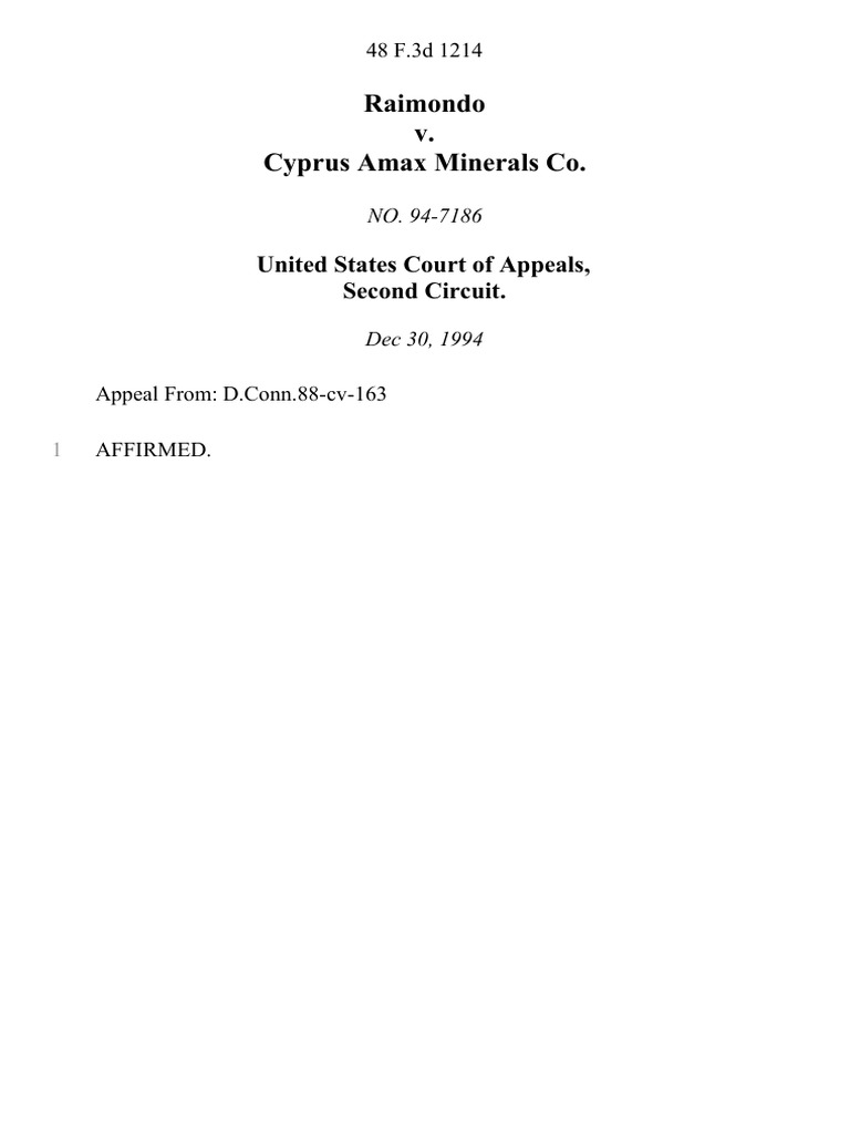 Raimondo v. Cyprus Amax Minerals Co, 48 F.3d 1214, 2d Cir. (1994) | PDF