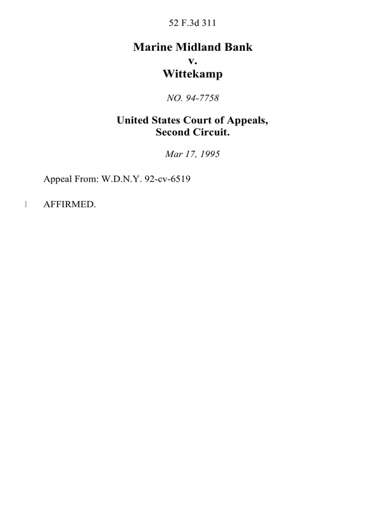 Marine Midland Bank v. Wittekamp, 52 F.3d 311, 2d Cir. (1995) | PDF | Law