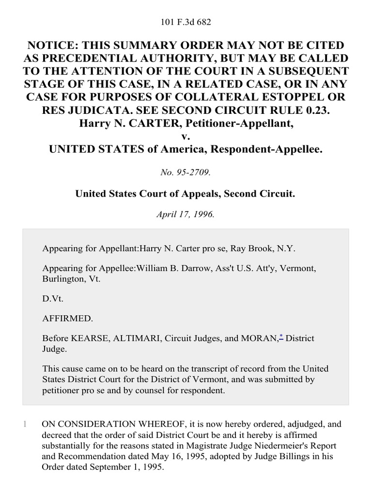 Harry N. Carter v. United States, 101 F.3d 682, 2d Cir. (1996) | PDF