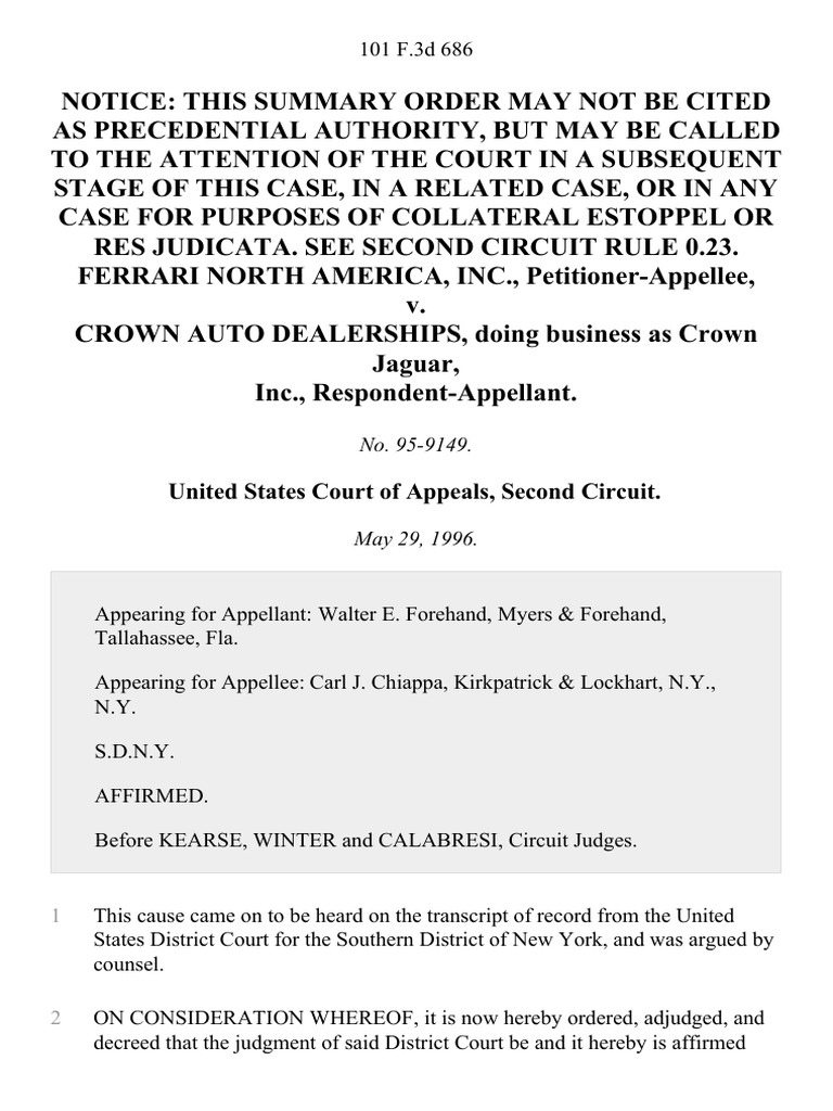 Ferrari v. Crown Auto Appeal Summary | PDF | Law