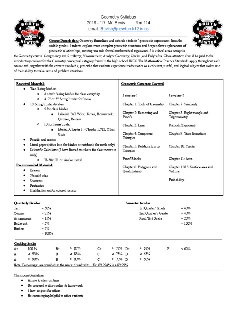 2016-2017 Geometry Course Syllabus | PDF | Geometry | Homework