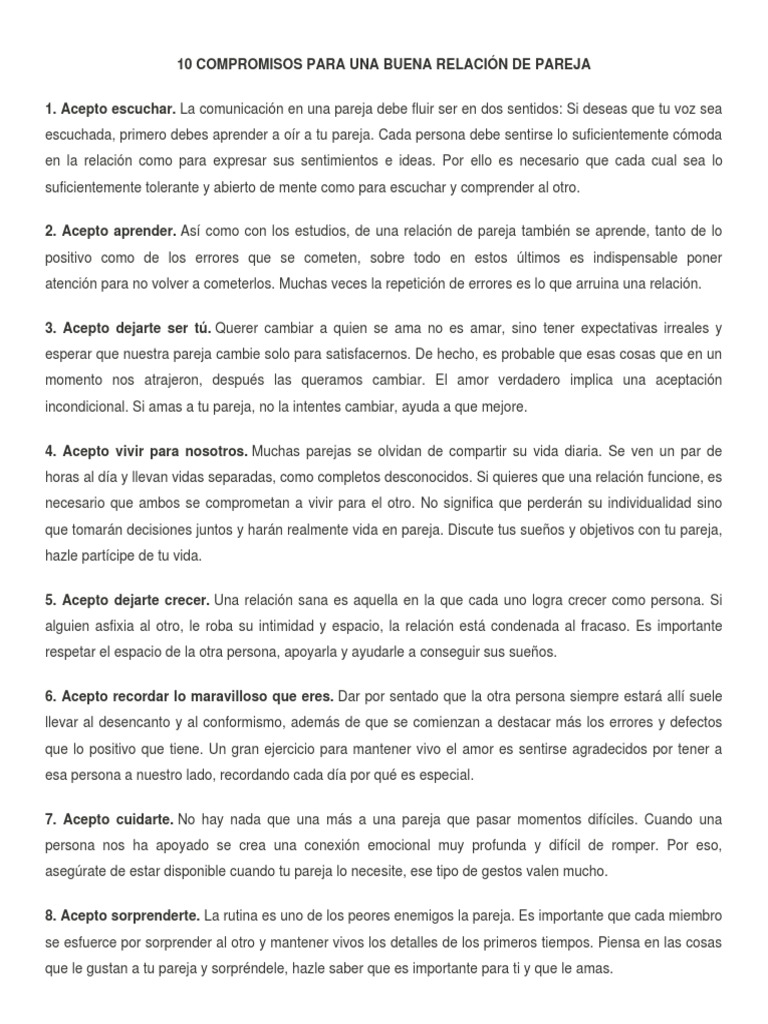 10 Compromisos para Una Buena Relación de Pareja | PDF | Amor | Sicología