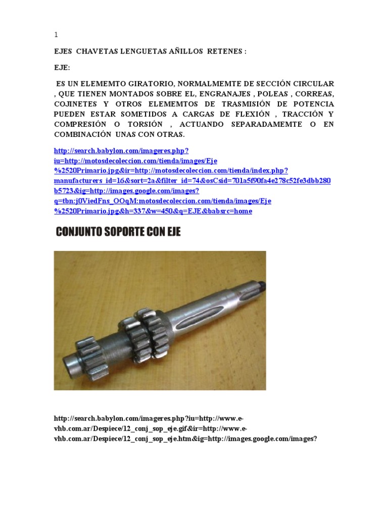 Ejes Chavetas Lenguetas Añillos Retenes | PDF | Engranaje | Eje