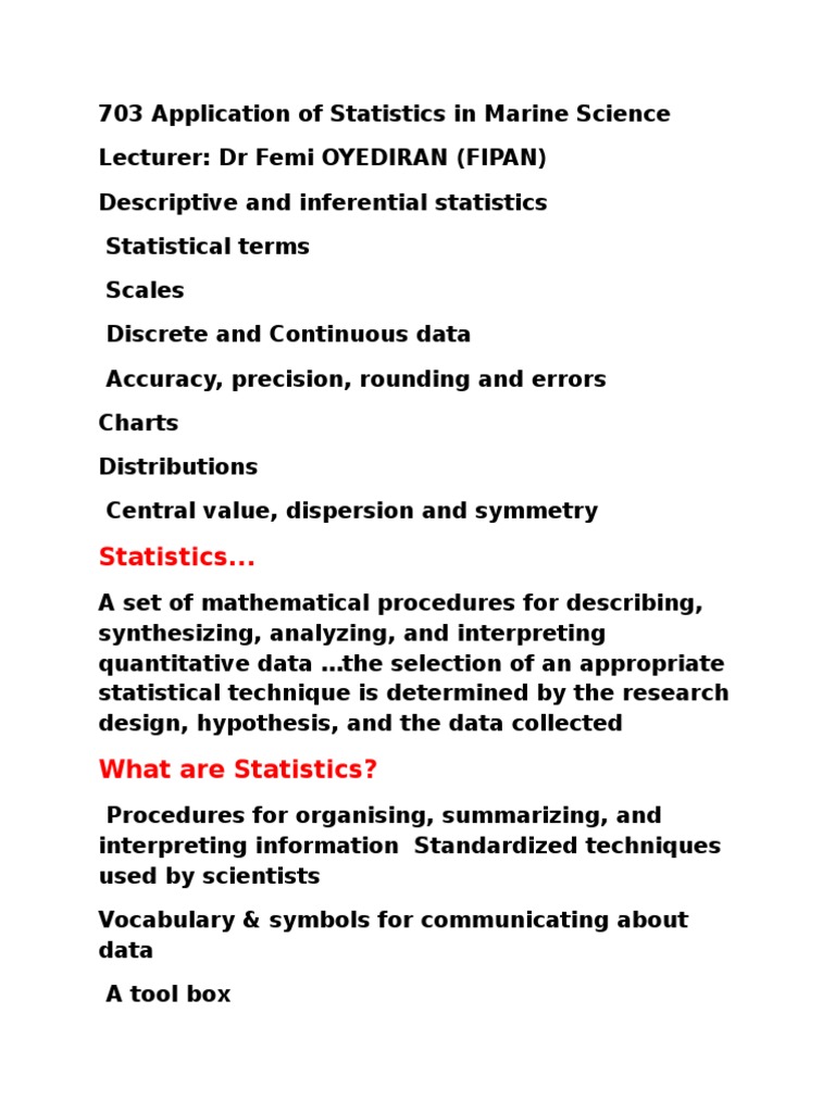 703 Application of Statistics in Marine Science | PDF | Student's T ...