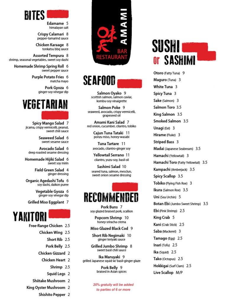 Amami Sushi Menu | PDF | Sushi | Ramen