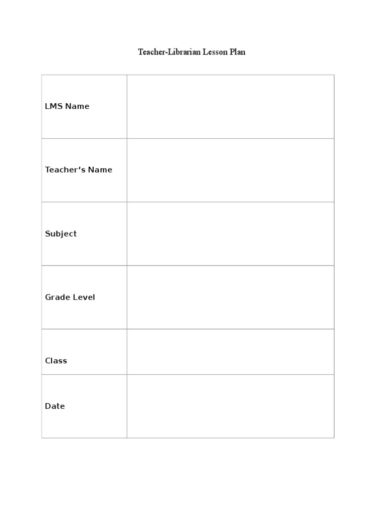 Teacher-Librarian Lesson Plan Form | PDF