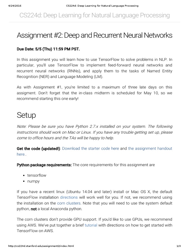 CS224d - Assignment 2 | Download Free PDF | Deep Learning | Python (Programming Language)