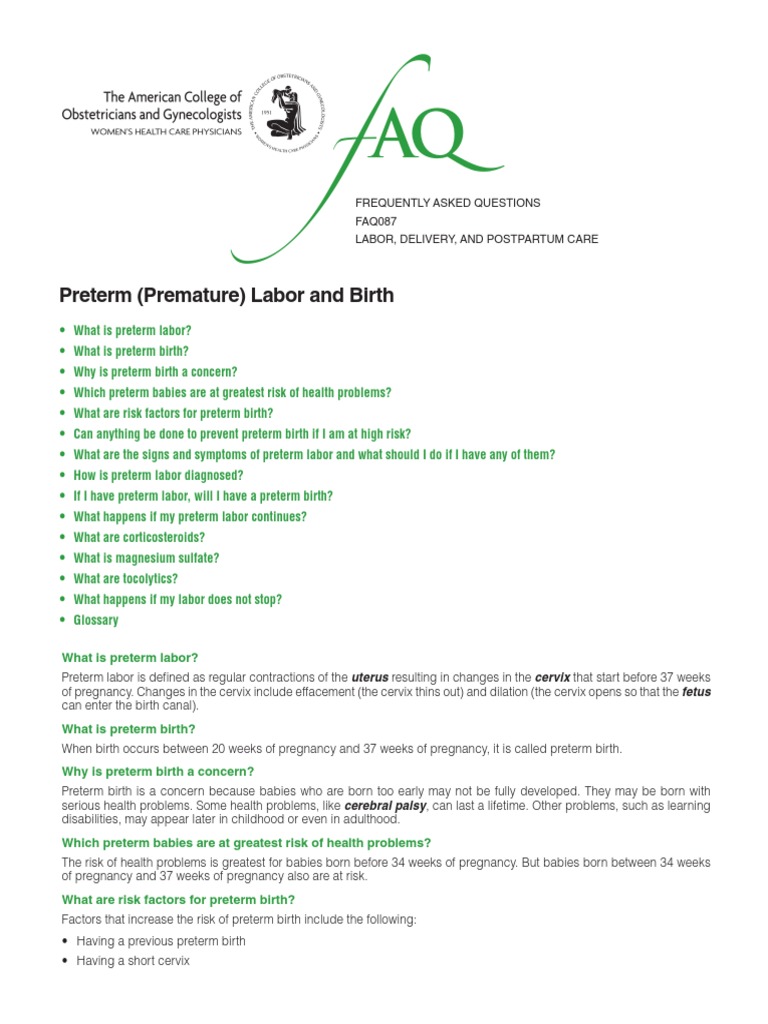 Preterm Labor and Birth ACOG | PDF | Preterm Birth | Childbirth Preterm Labor and Birth ACOG | PDF | Preterm Birth | Childbirth