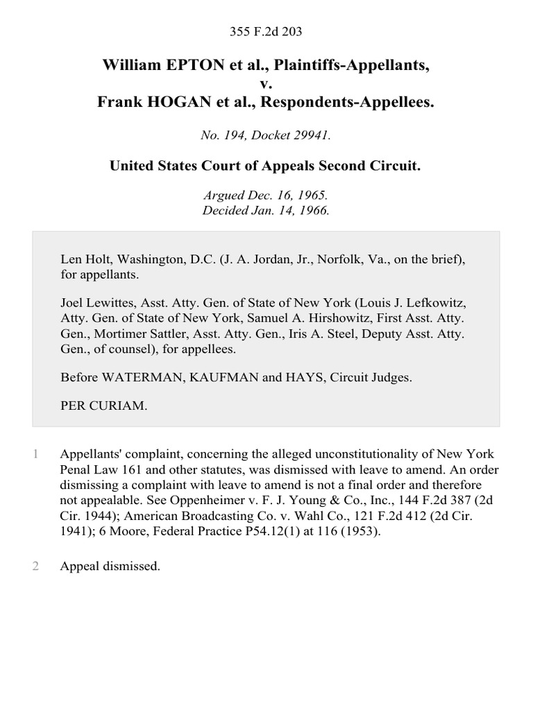 William Epton v. Frank Hogan, 355 F.2d 203, 2d Cir. (1966) | PDF