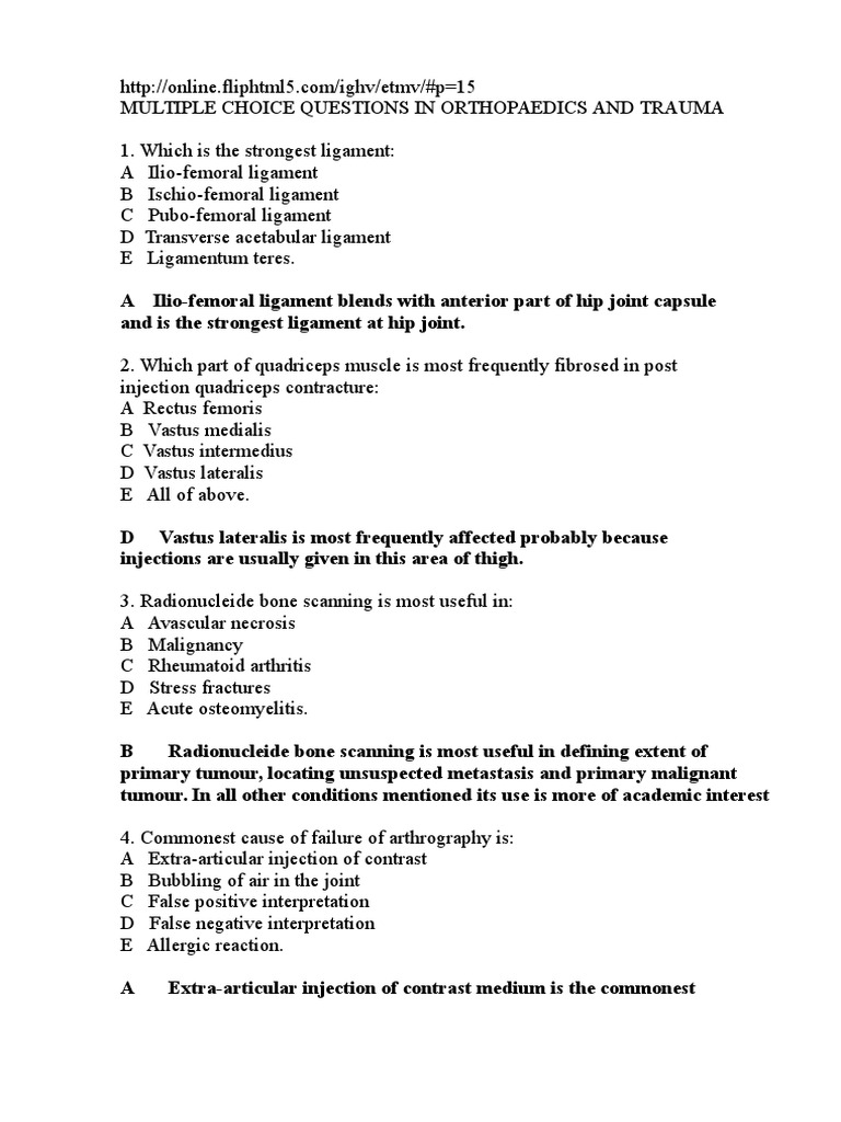 Multiple Choice Questions in Orthopaedics and Trauma: A Comprehensive ...