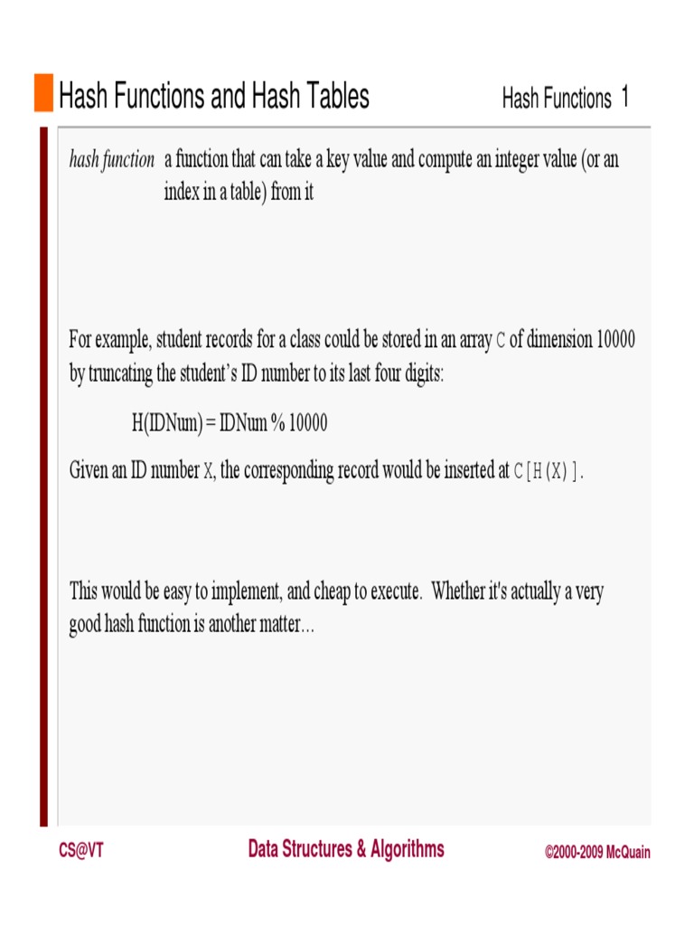 Hash Functions Pdf Integer Computer Science Function Mathematics