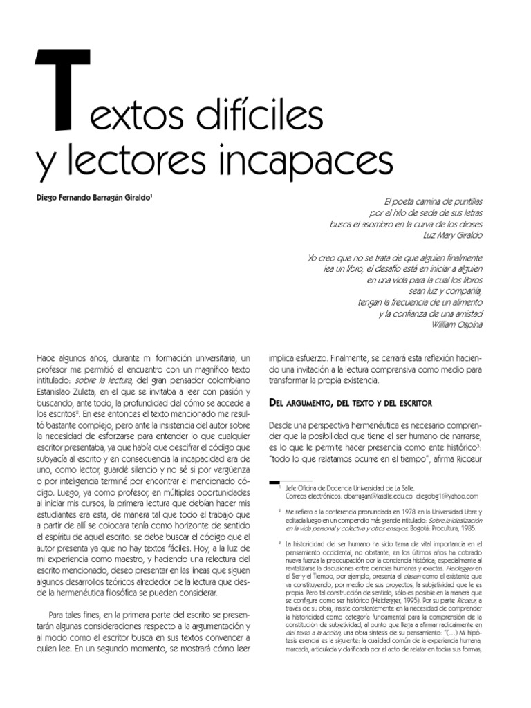 Textos Dificiles Lectores Incapaces PDF | PDF | Lectura (proceso ...