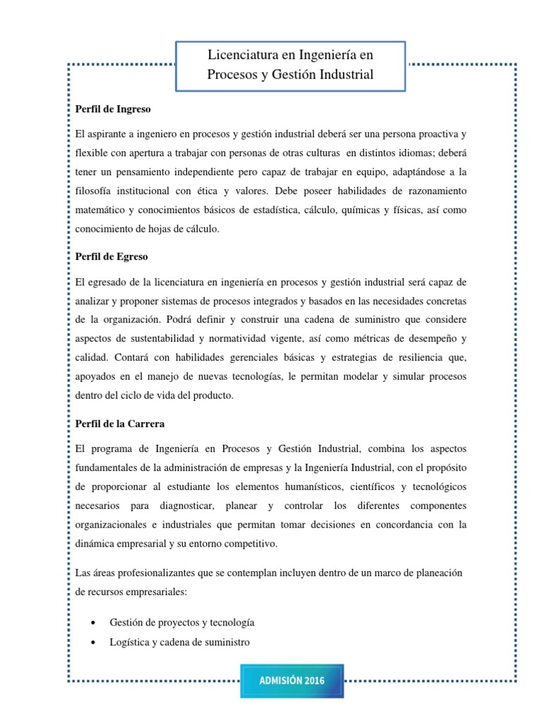 Ingeniería En Procesos Y Gestión Industrial Pdf Planificación De
