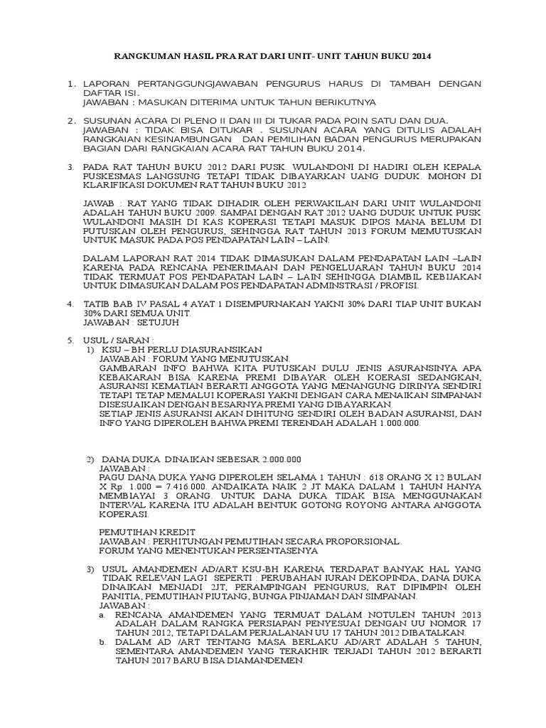 Notulen Pra Rat TK Unit | PDF