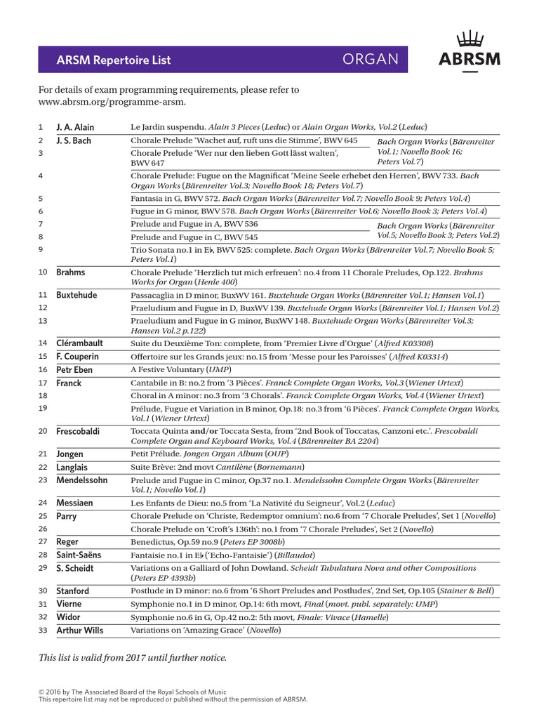 ARSM Organ Repertoire 2017 Onwards | Common Practice Period | Musical Forms